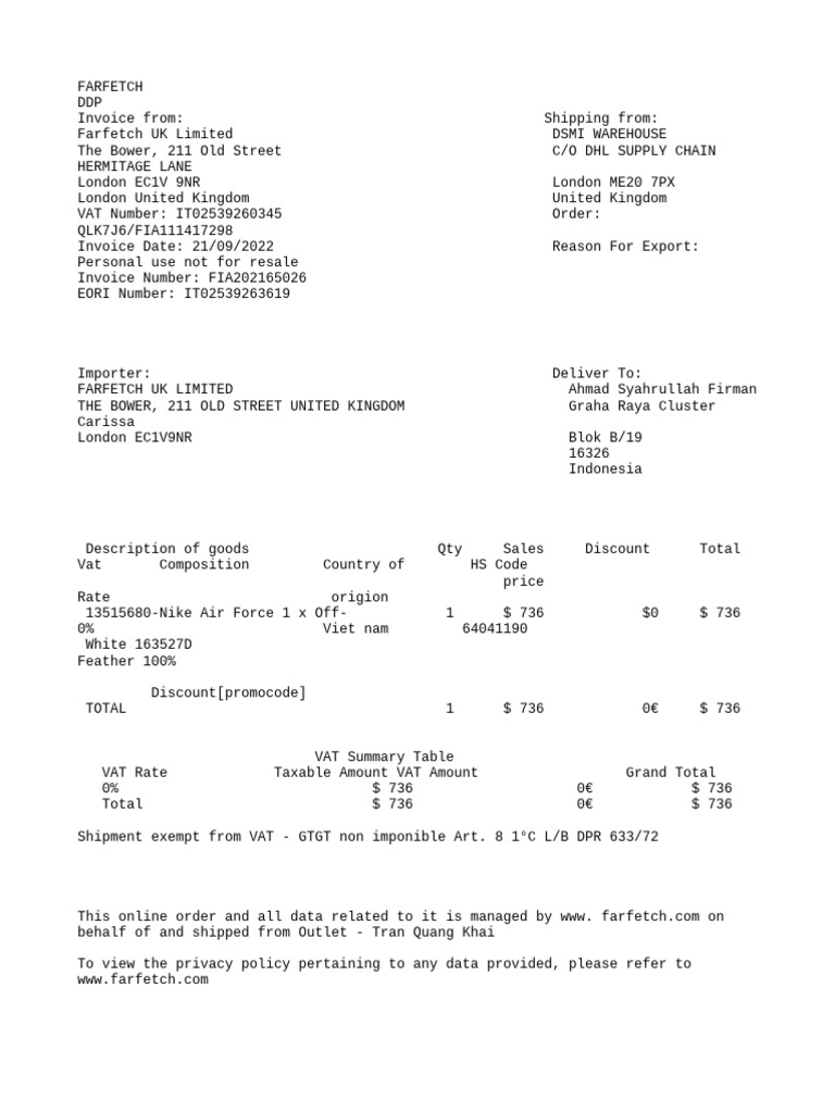 Farfetch Invoice | PDF | Value Added Tax | Invoice