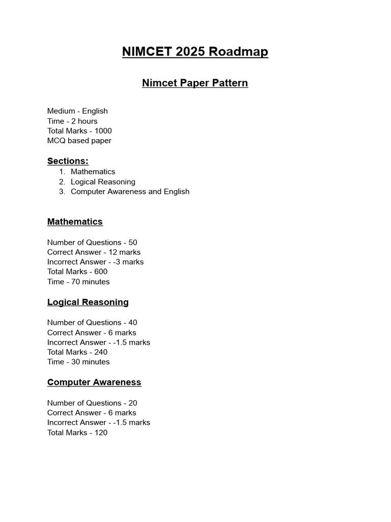 Nimcet 2025 Roadmap | PDF | Equations | Vector Space