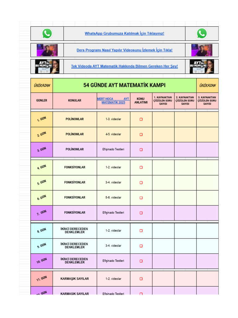Üni̇kazan - Ayt Matemati̇k Kampi | PDF
