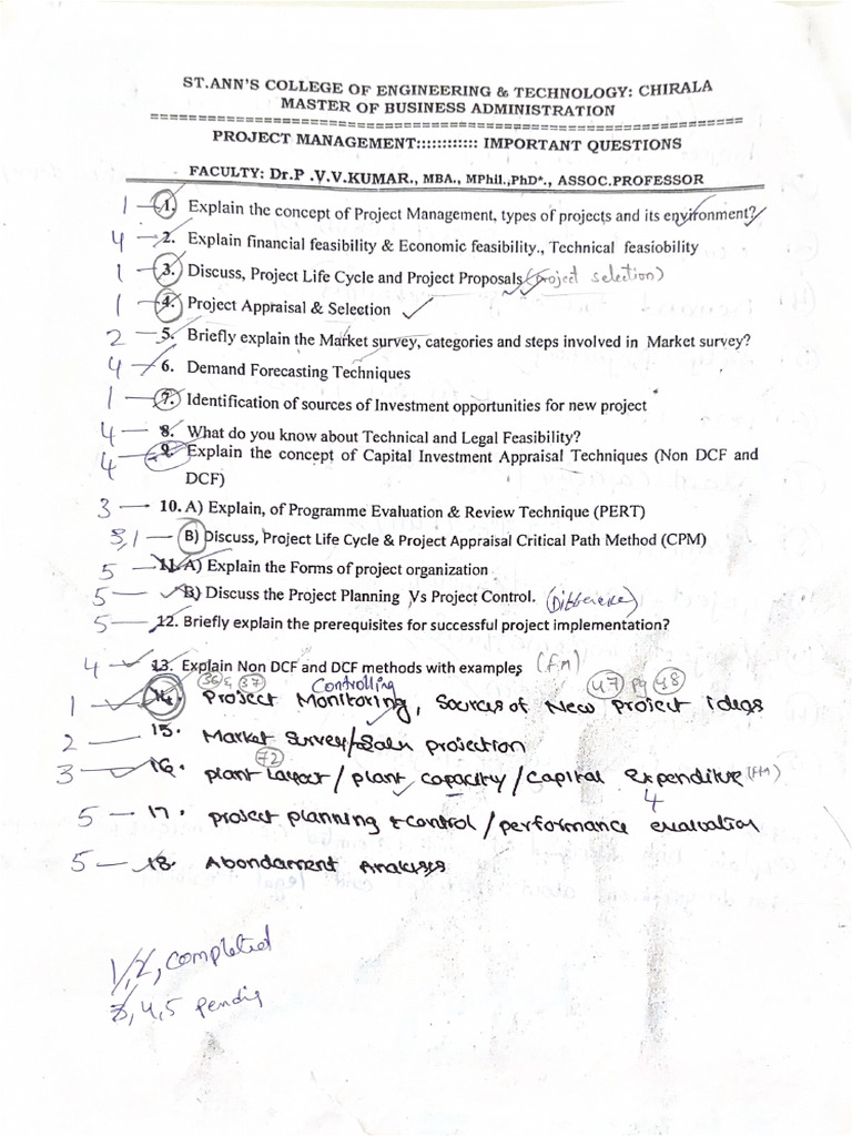 PM IMP QUESTIONS | PDF