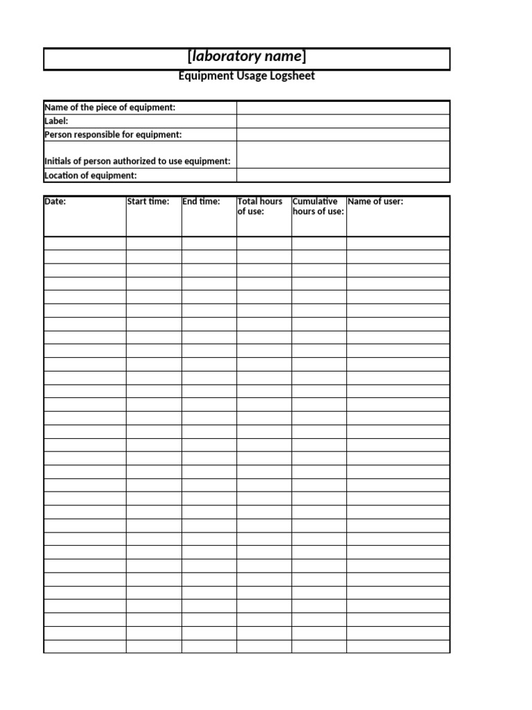 Template Equipment Usage Logsheet | PDF