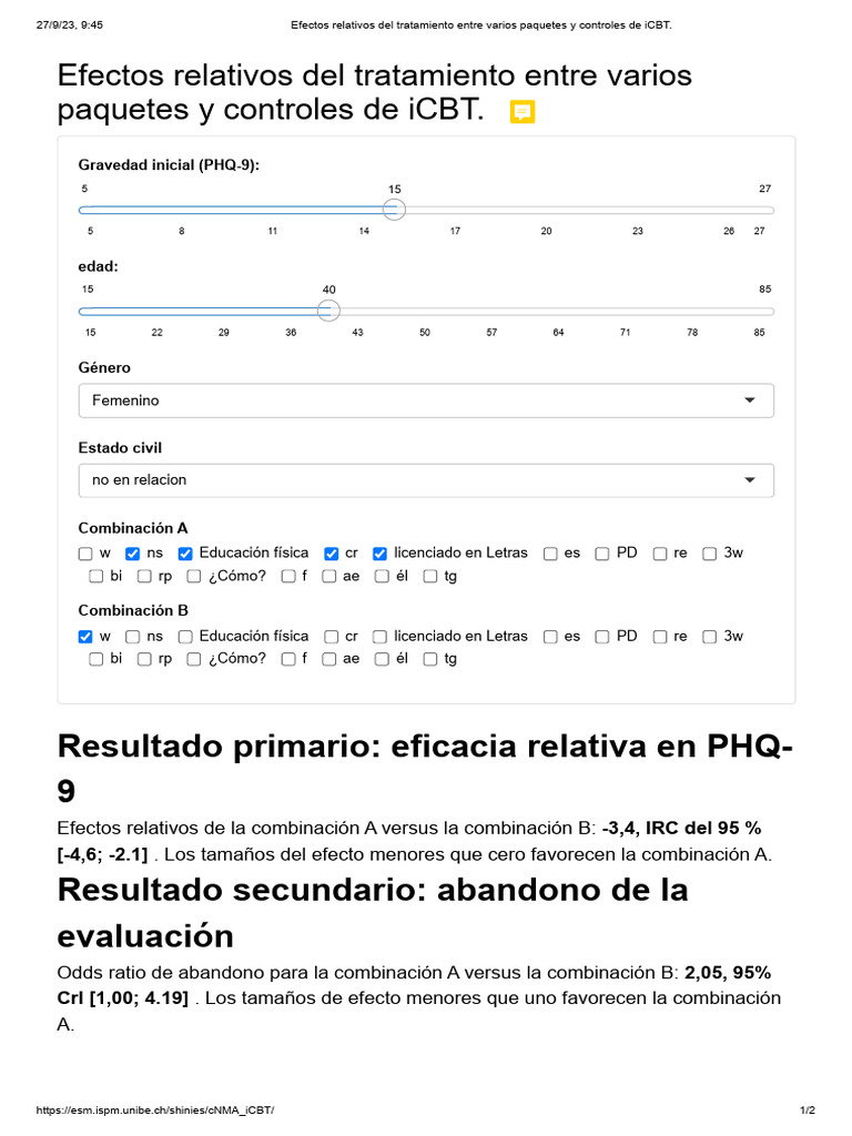 Comparativa de Efectos en iCBT: A vs B | PDF