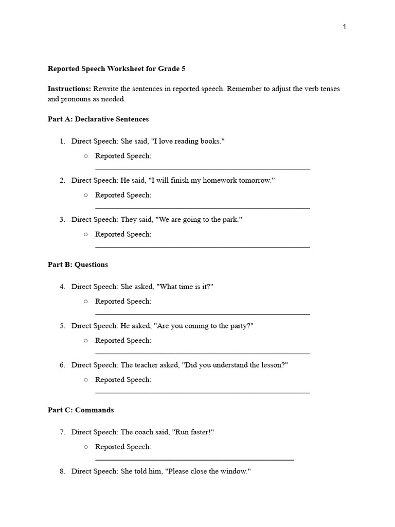 Reported Speech Worksheet | PDF | Linguistic Typology | Languages