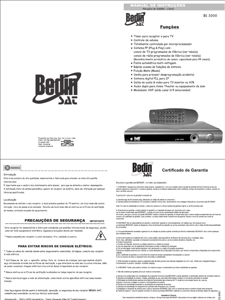 Configurações do Receptor BS 3000 | PDF | Televisão | Rede de televisão