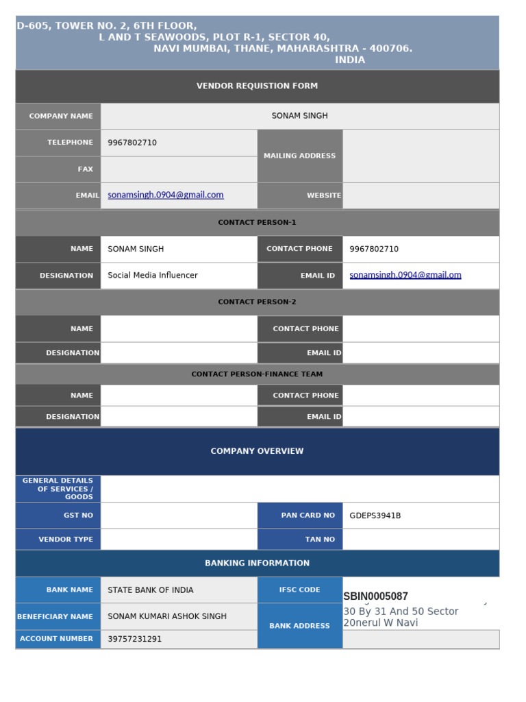 IC Vendor Registration Form Template | PDF | Telecommunications