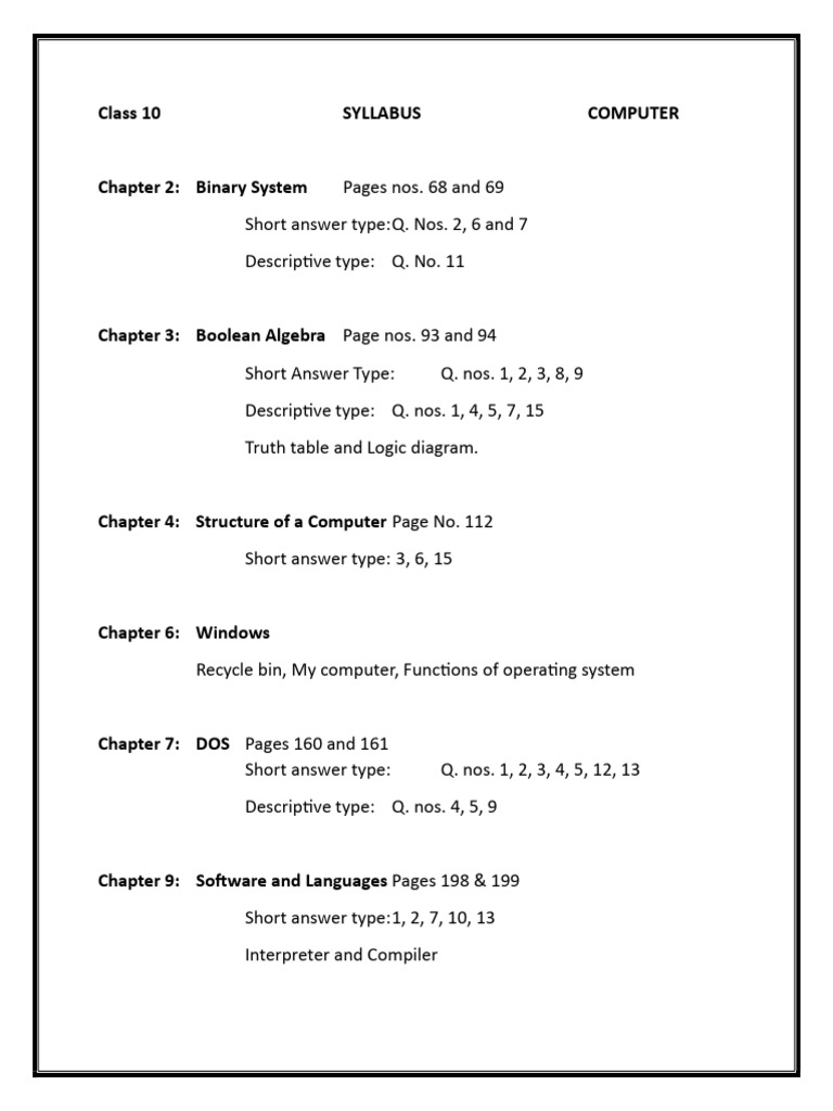 Syllabus Computer 10 | PDF