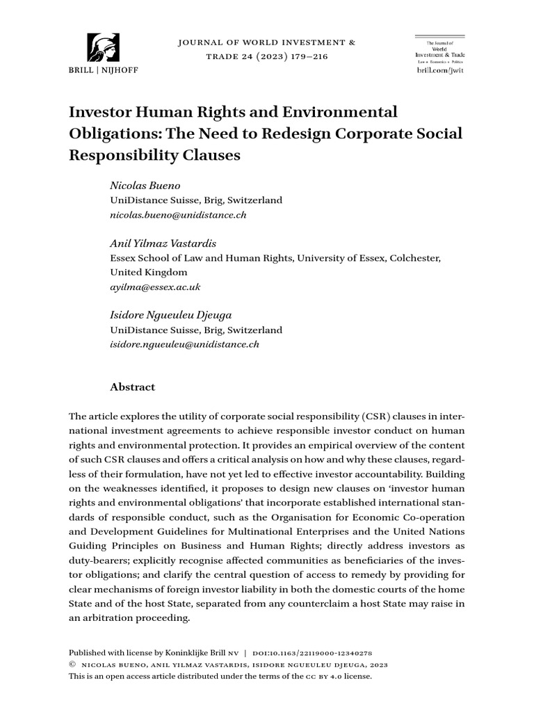Investor Human Rights and Environmental Obligations The Need To ...
