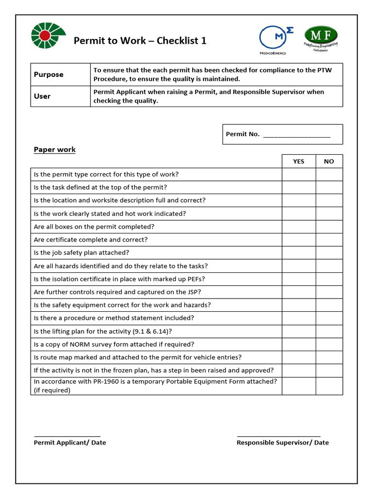 PTW Check List | PDF