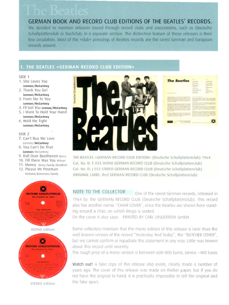 B 1. - The Beatles German Record Club Edition | PDF