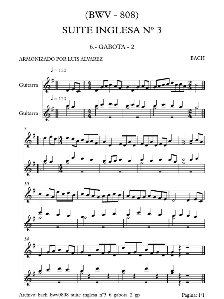 Bach bwv0808 Suite Inglesa Nº3 6 Gabota 2 GP | PDF | Johann Sebastian Bach | Familia de Bach