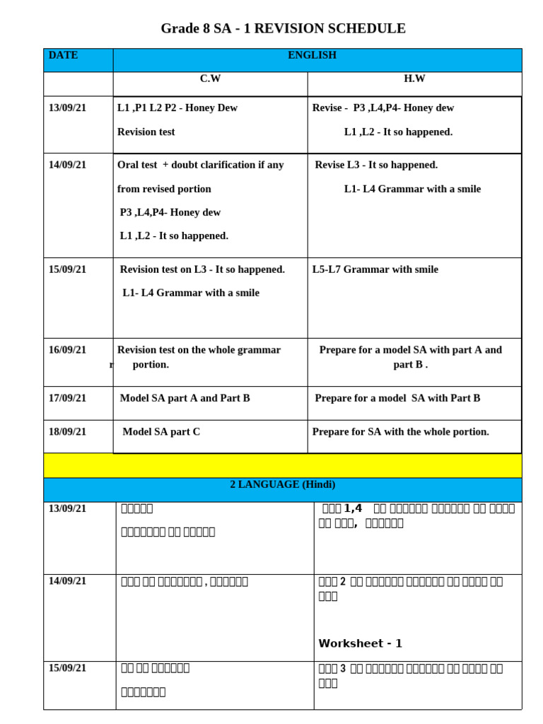 Sa 1 Revision Schedule Grade 8 | PDF | Combustion | Chemistry