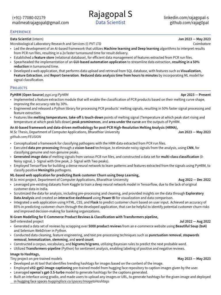 Rajagopal_S_Resume | PDF | Machine Learning | Deep Learning