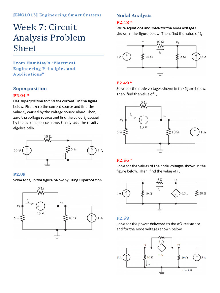 ENG1013 Week 7 Electrical Problem Sheet | PDF | Electrical Network | Electronics