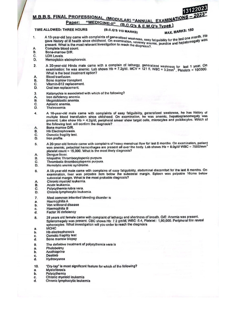 Medicine - 2 Proff 2023 | PDF