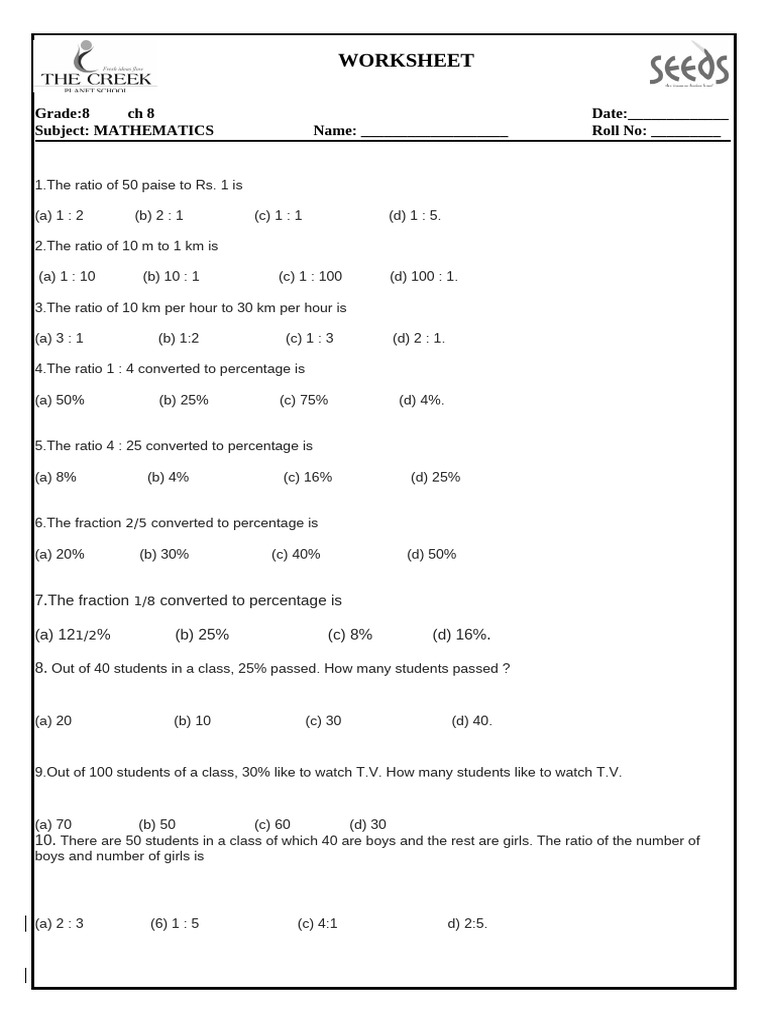 Worksheet CH 8 Class 8 1 | PDF