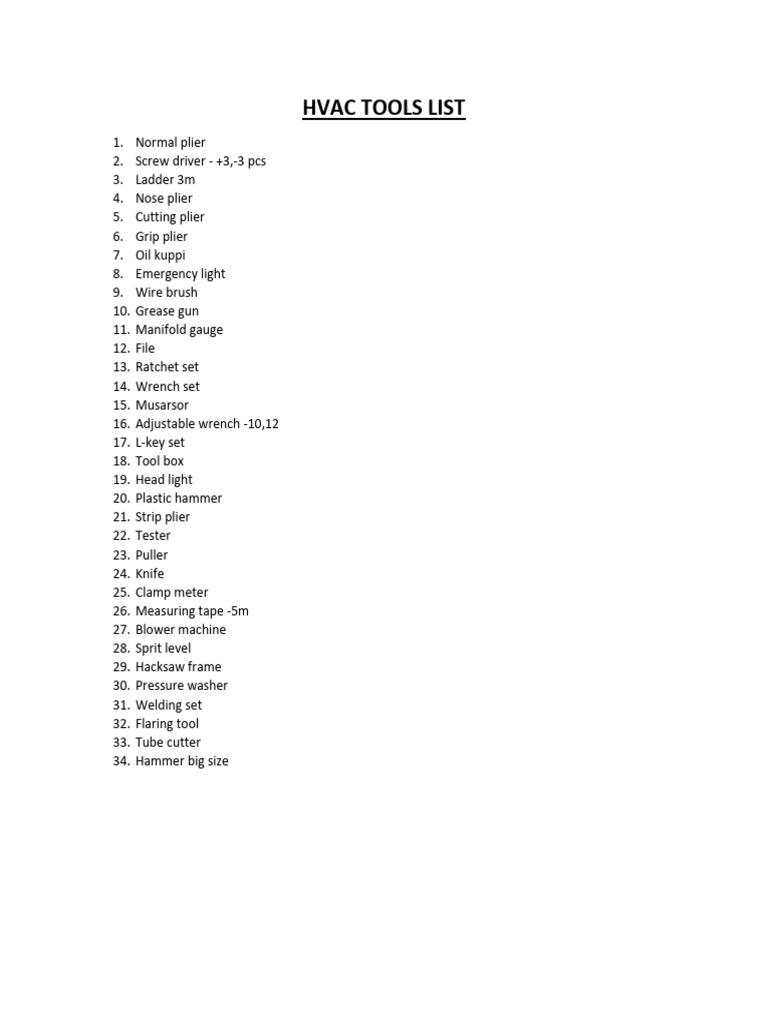 Hvac Tools List Corrected | PDF