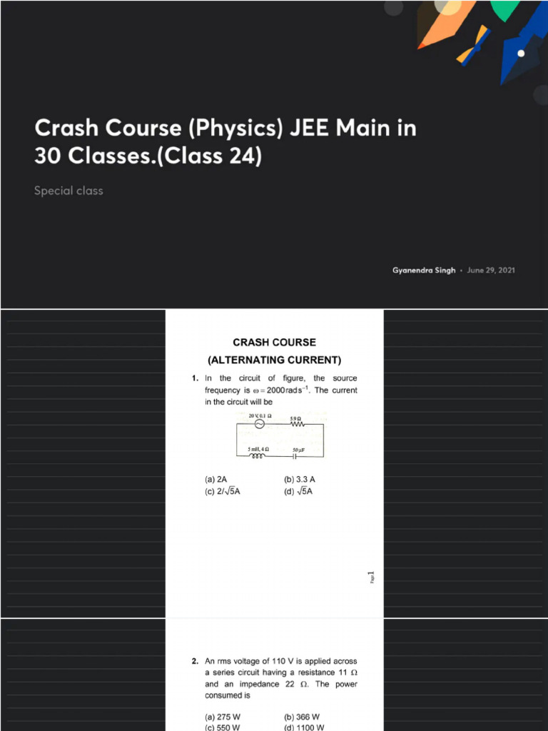 Crash Course Physics JEE Main in 30 ClassesClass 24 No Anno | PDF