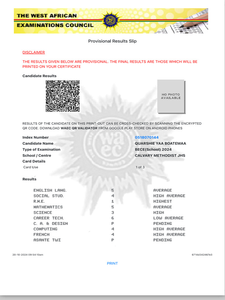 Provisional WAEC Results Slip | PDF | Computing | Software