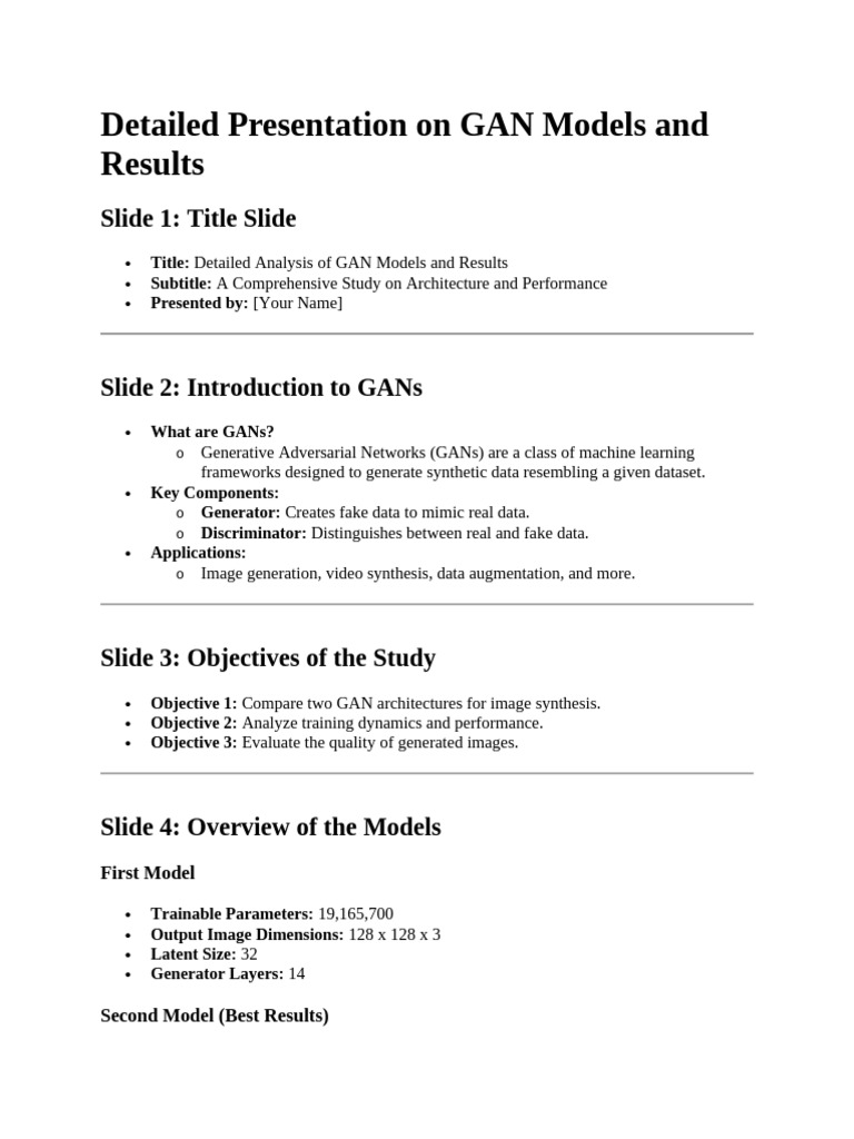 Detailed Presentation on GAN Models and Results | PDF | Cognitive Science | Learning