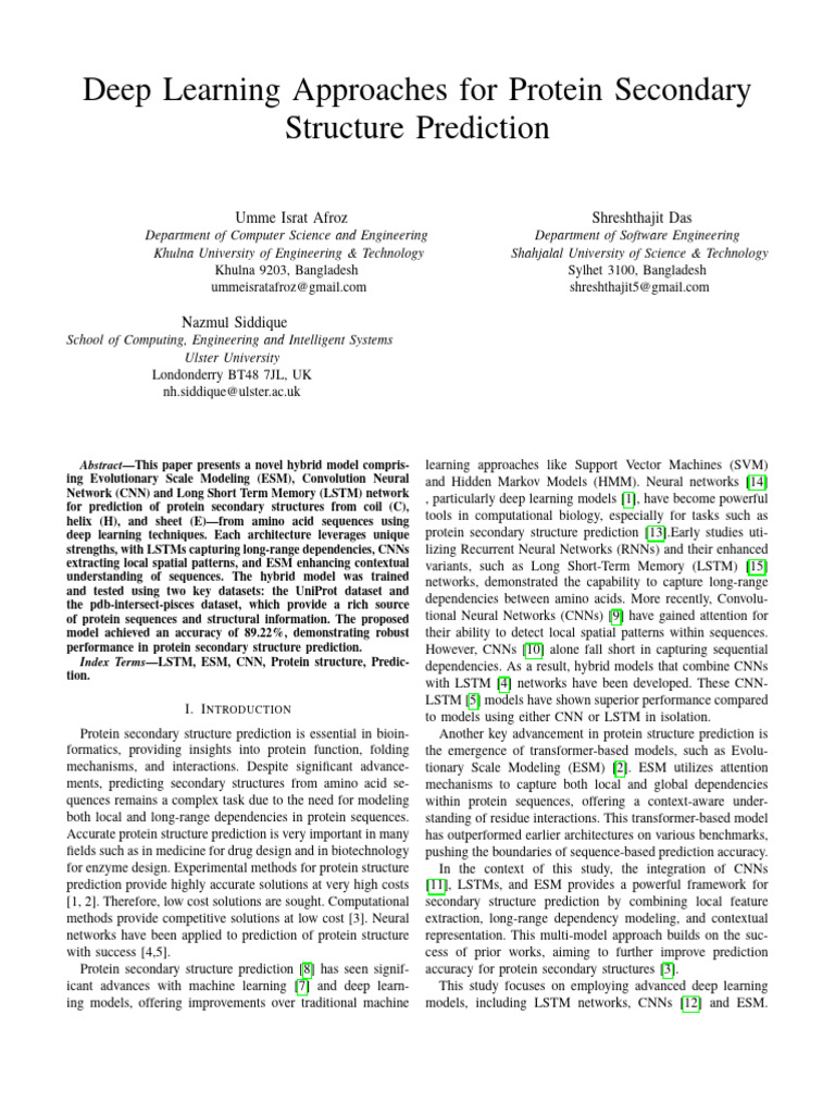 Deep Learning Approaches For Protein Secondary Structure Prediction