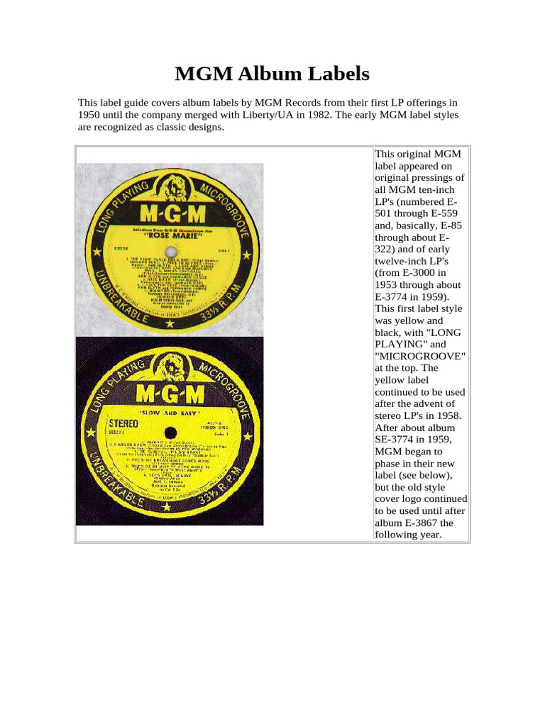 Beatles MGM Album Labels | PDF | Music Industry | Sound Recording