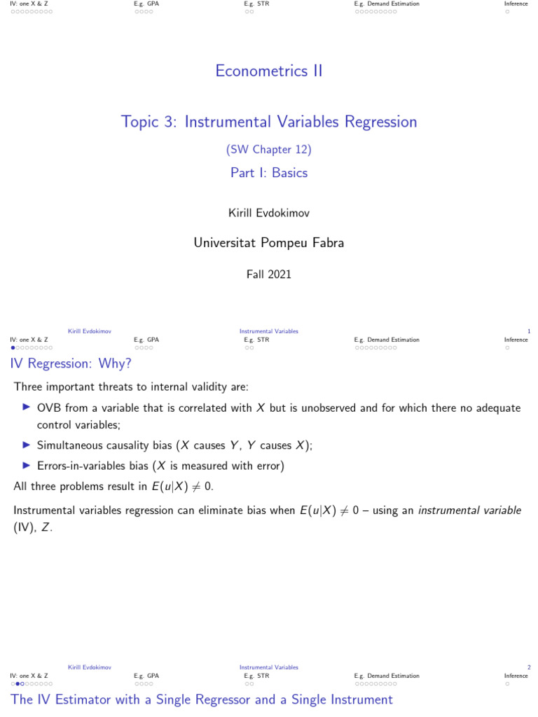 Topic 3 Instrumental Variables Regression (Part 1 Basics) | PDF ...