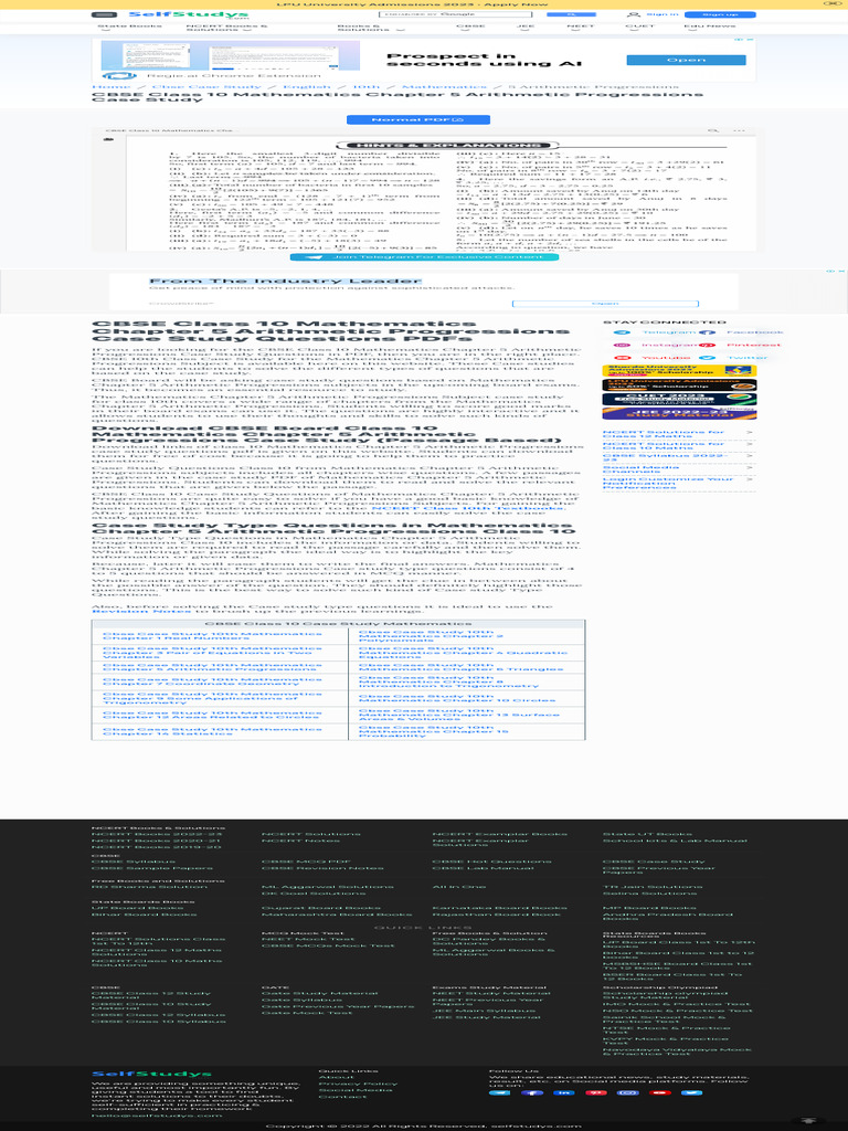 CBSE Class 10 Mathematics Chapter 5 Arithmetic Progressions Case Study ...