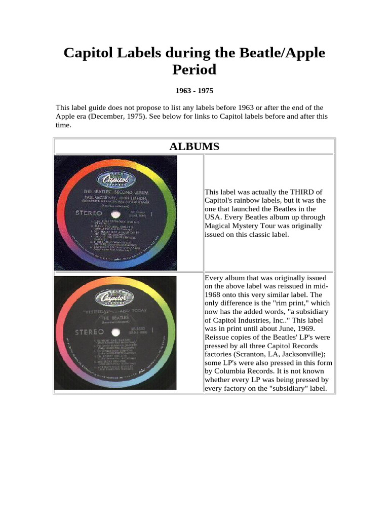 Beatles Capitol Labels During The Beatle Capitol Apple Period | PDF ...