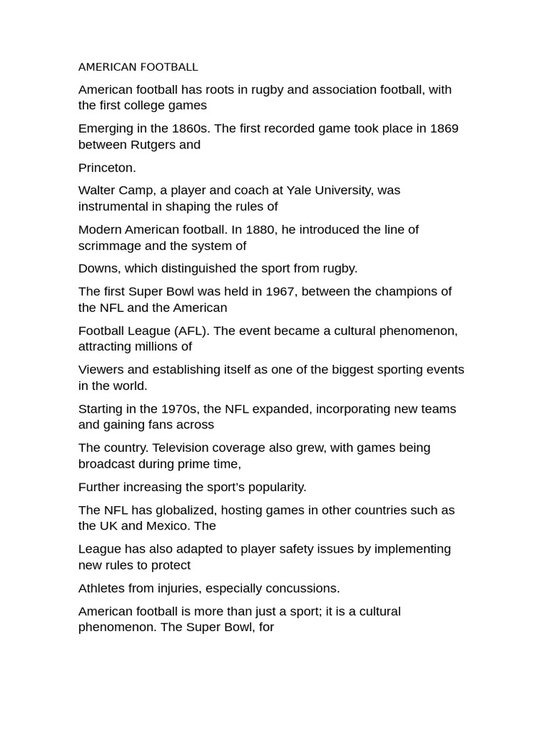 Evolution of American Football Today | PDF