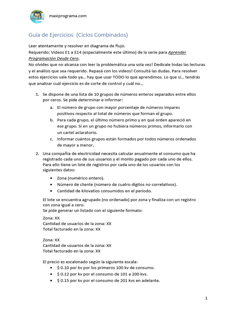 Guía de Ejercicios 6 (Ciclos Combinados) (Maxiprograma - Com) | PDF