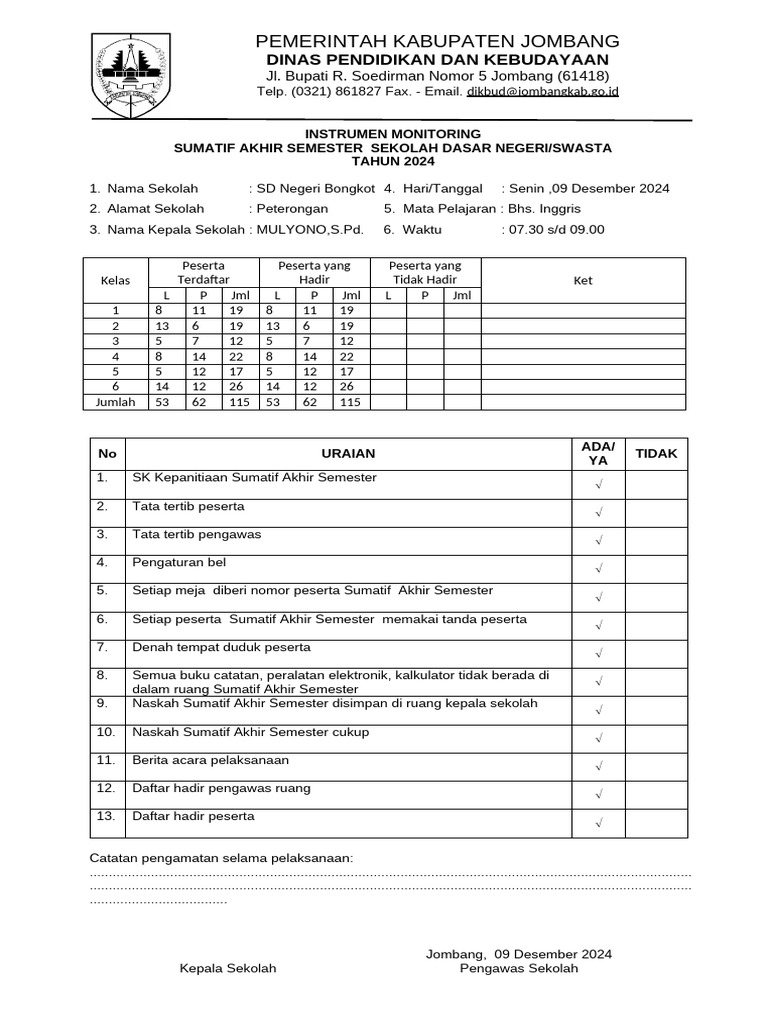 Instrumen Monev Sumatif Akhir 2024 | PDF
