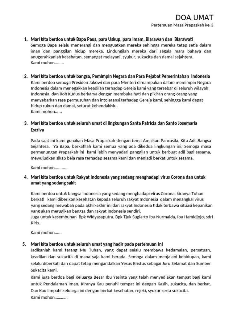 Doa Prapaskah untuk Umat dan Bangsa | PDF