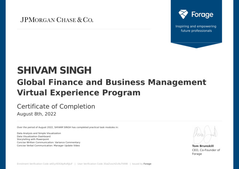 Shivam Singh's Finance Program Certificate | PDF