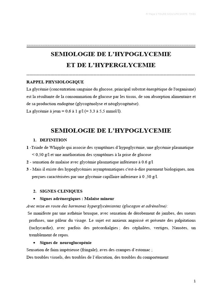 Signes cliniques d'hypo et hyperglycémie | PDF | Diabète | Coma