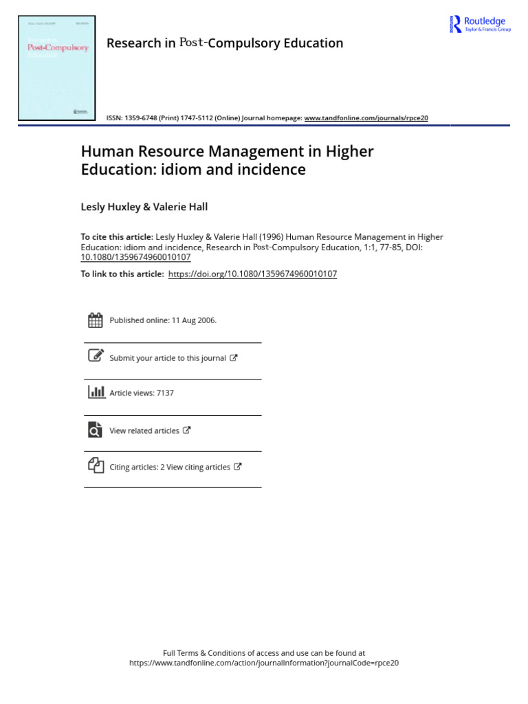 Human Resource Management in Higher Education Idiom and Incidence | PDF ...