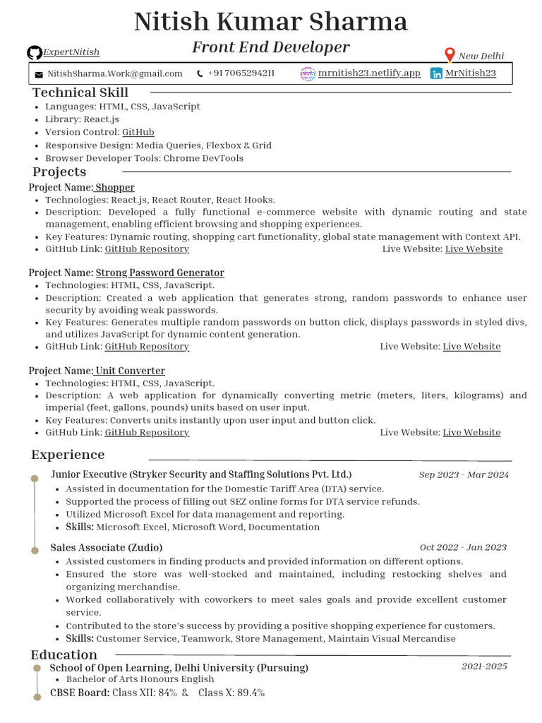 Nitish_Resume_FrontEndDeveloper | PDF | Java Script | Websites Nitish_Resume_FrontEndDeveloper | PDF | Java Script | Websites