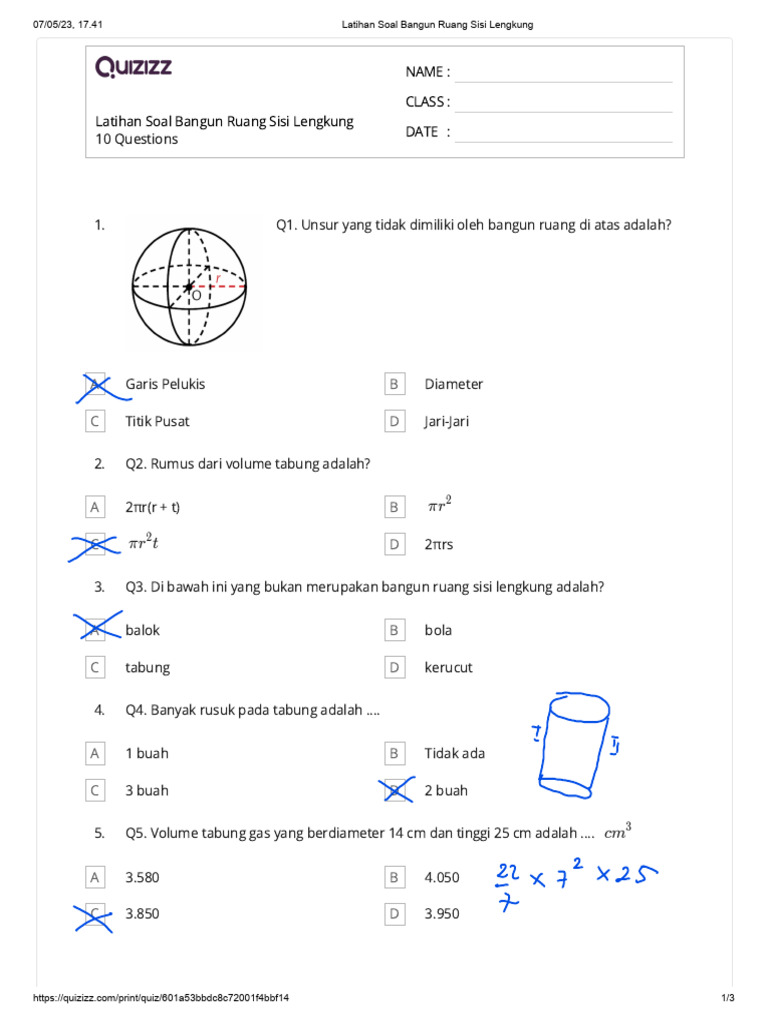 Latihan Soal Bangun Ruang Sisi Lengkung | PDF