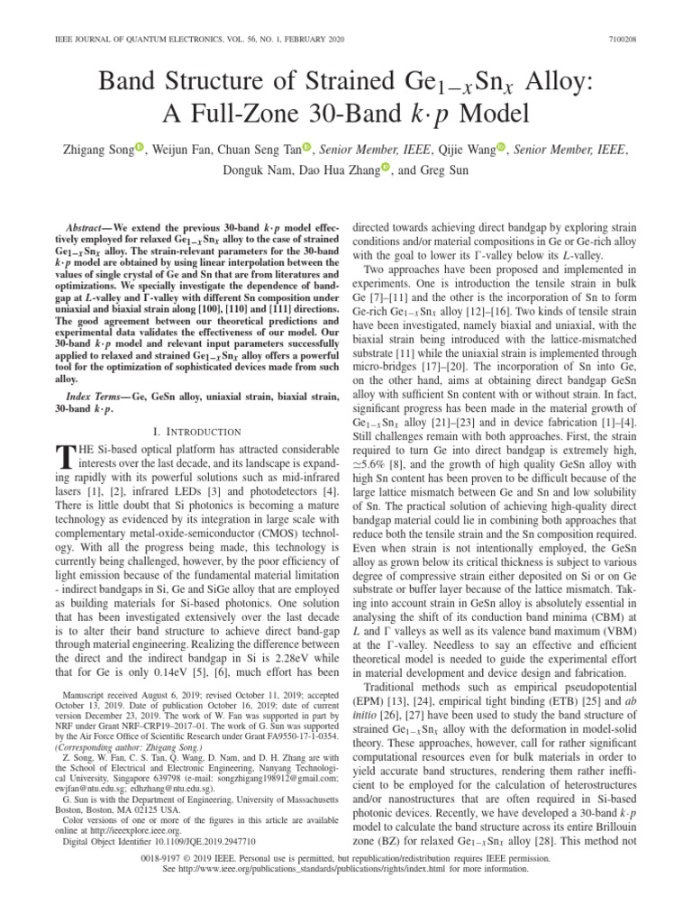 Song - Band Structure of Strained Ge1 X SNX Alloy: A Full-Zone 30-Band ...