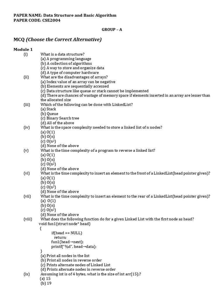 QS BANK DSA | PDF | Queue (Abstract Data Type) | Time Complexity