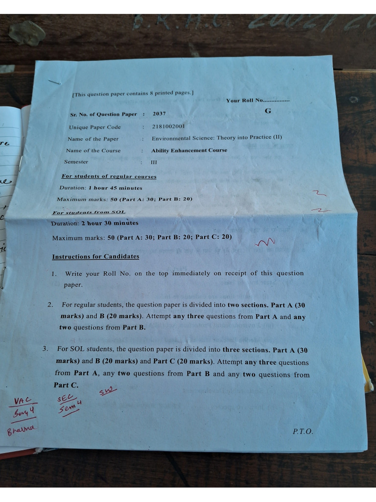 Evs Sem 3 Question Paper | PDF