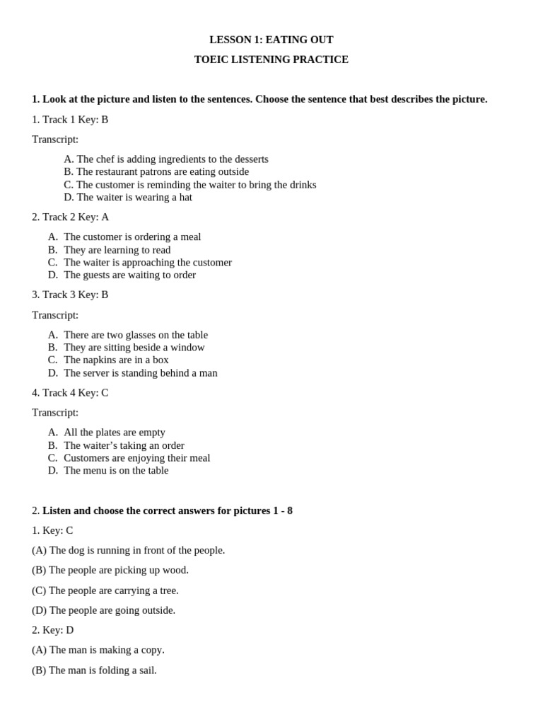 Eating Out 1 - Homework - Key | PDF