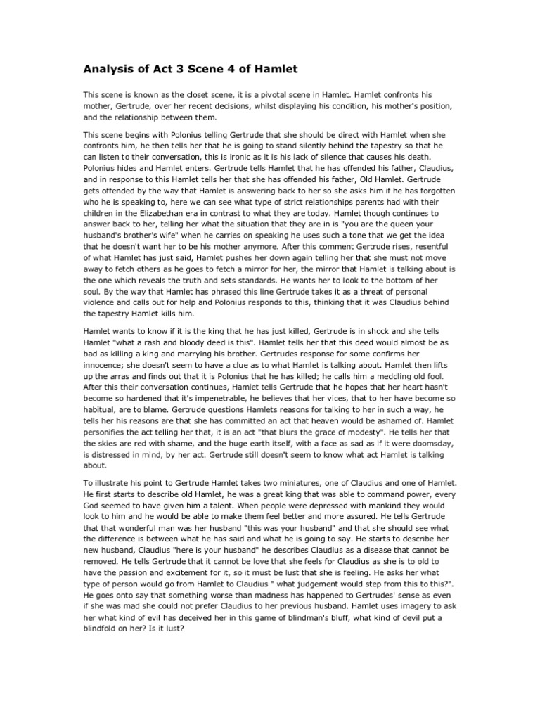 Hamlet Act 3: Closet Scene Summary | PDF | Hamlet