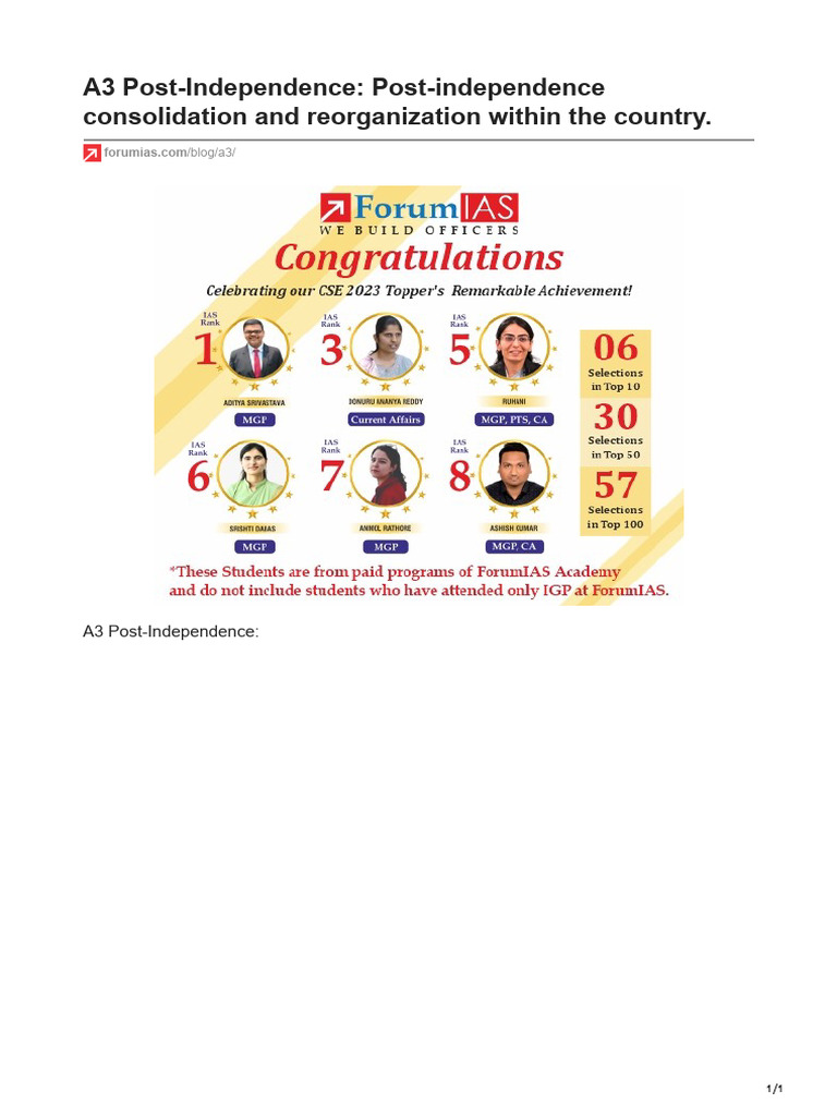 forumias.com-A3 Post-Independence Post-independence consolidation and ...