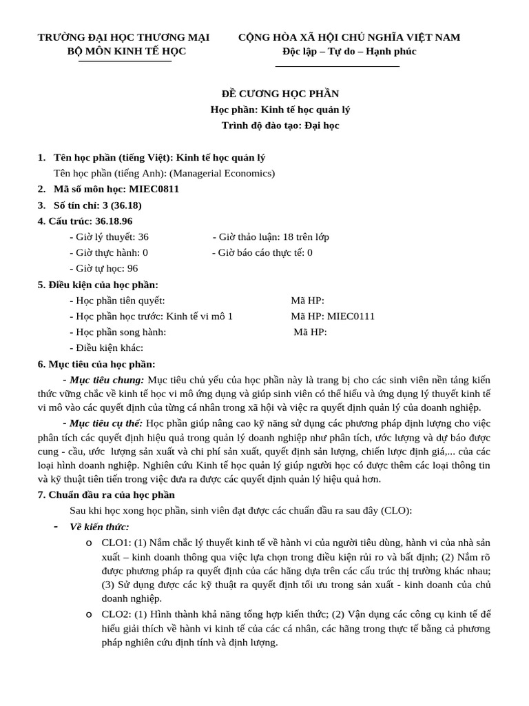 MIEC0811.Kinh tế học quản lý - KTH - 2022 | PDF