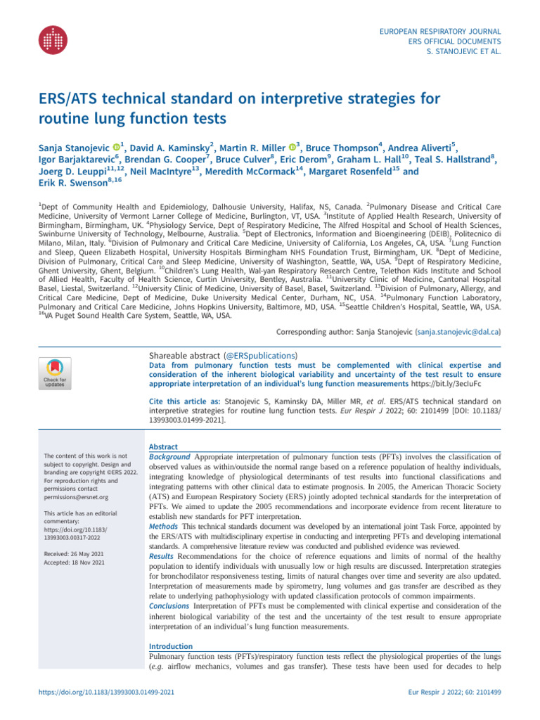 Actualización 2022 ERS-ATS | PDF | Medical Specialties | Clinical Medicine