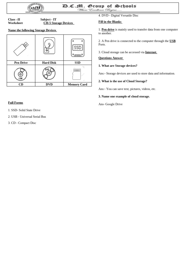 CH 5 Storage Devices Worksheet 1&2 | PDF