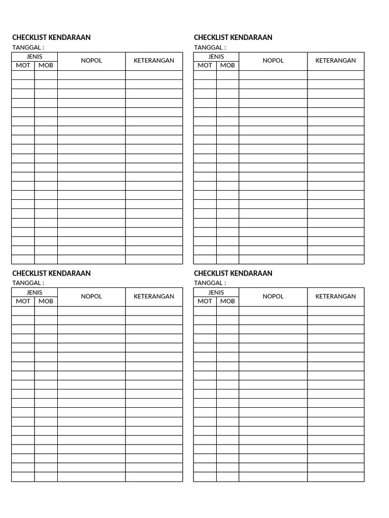 Ceklist Kendaraan Malam | PDF