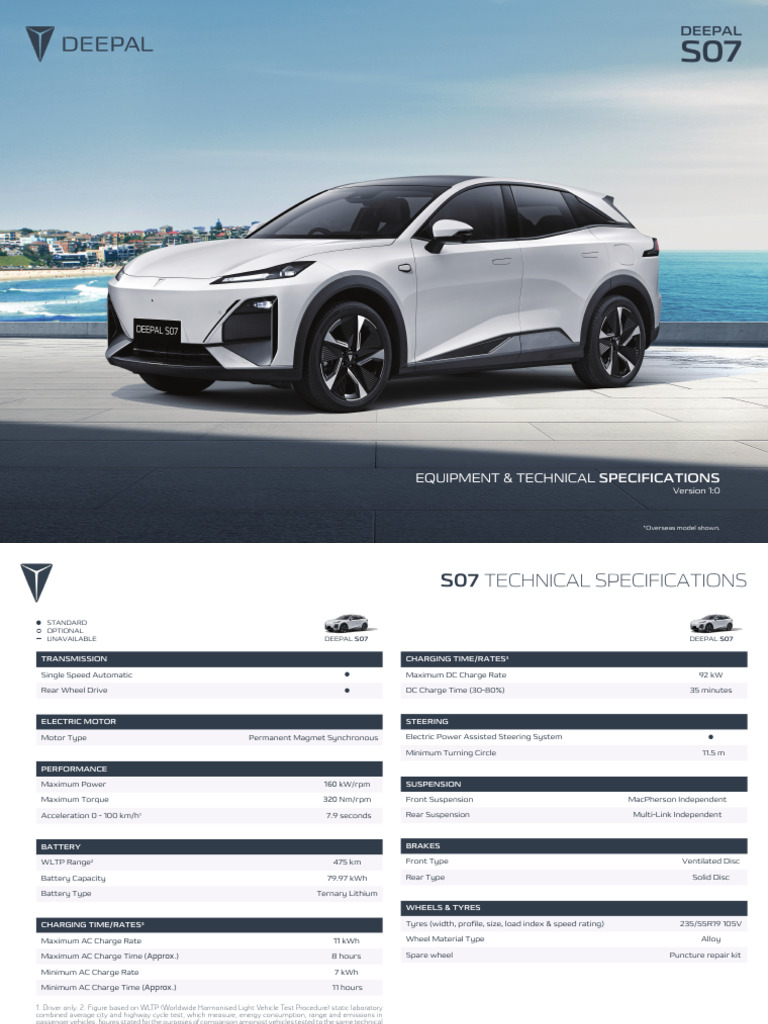 Deepal s07 Specification Sheet | PDF | Electric Car | Vehicles