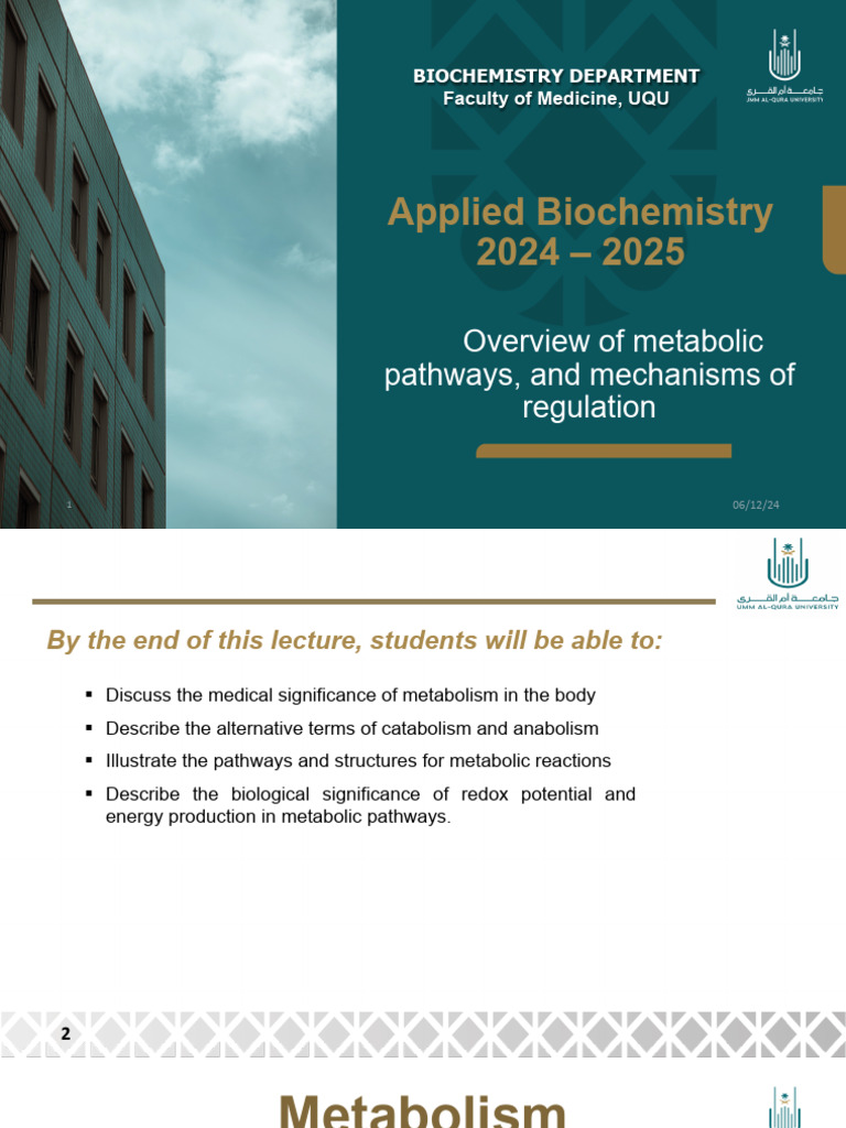 Lect 5 - Overview of Metabolism and Metabolic Regulation | PDF | Metabolic Pathway | Metabolism
