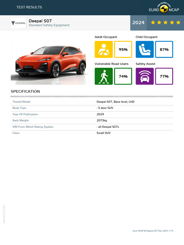 Euroncap 2024 Deepal s07 Datasheet | PDF | Airbag | Road Transport